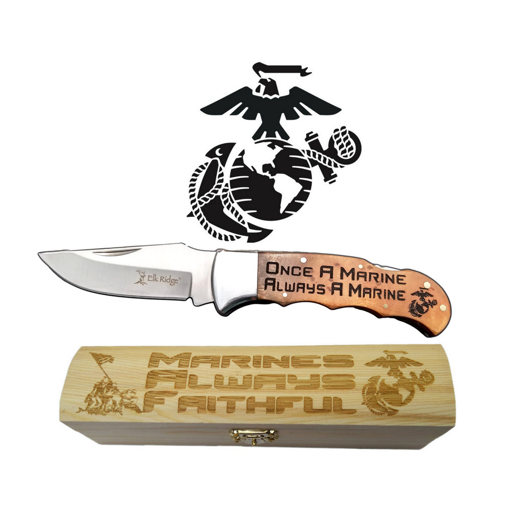 "Once a Marine Always a Marine" Engraved Knife & Gift Box | USMC Gifts ...